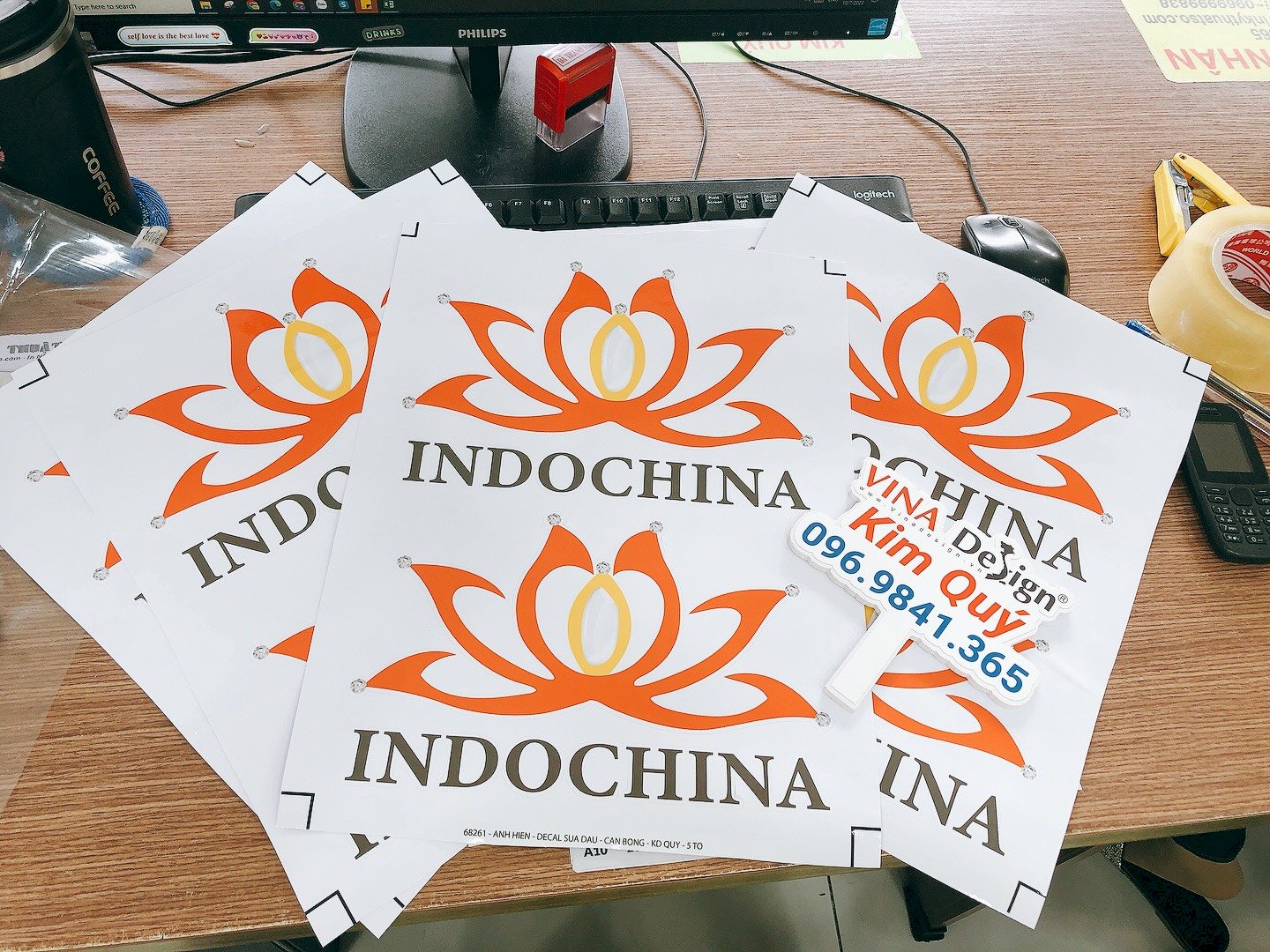In sticker logo hoa sen cách điệu, tem logo biểu tượng hoa sen - VND330
