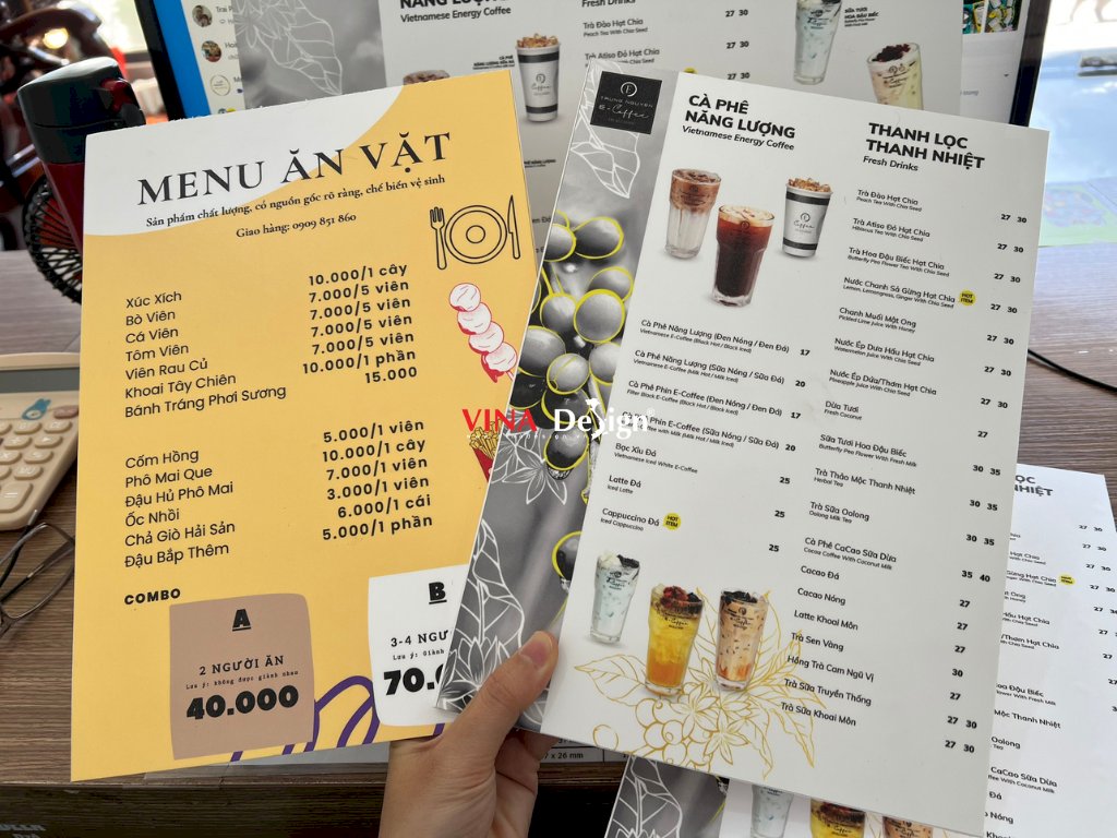 In Combo menu đồ uống quán cafe & menu đồ ăn vặt quán cafe - VND468