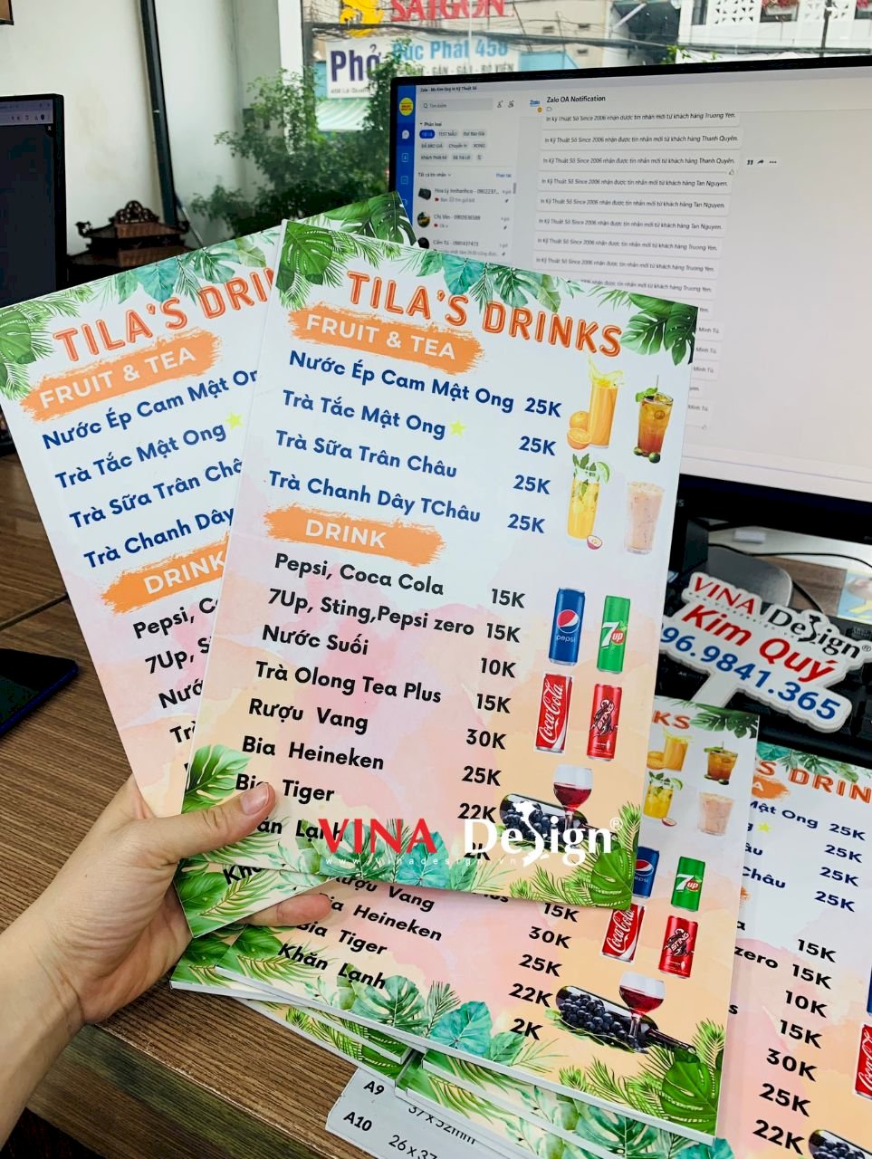 Menu đồ uống in trên chất liệu format, in menu A4 dạng tấm cầm tay tiện ...
