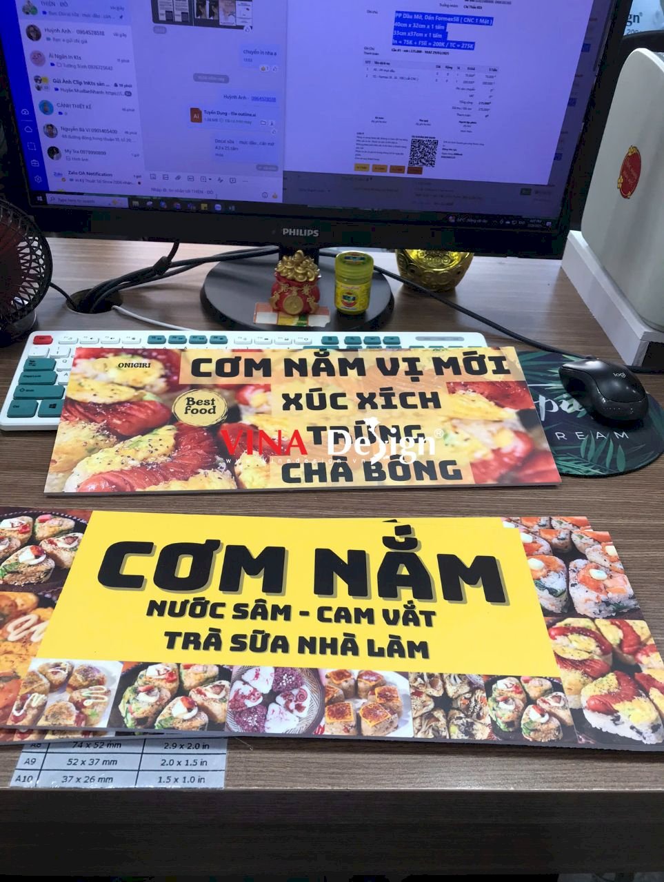 In bảng menu dán xe đẩy đồ ăn sáng cơm nắm nước sâm cam vắt trà sữa nhà ...